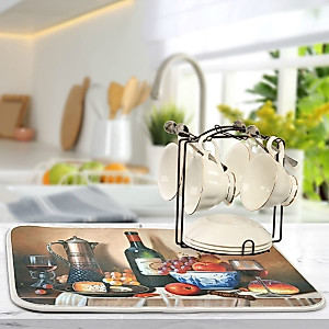 Red Wine Cheese Grape Fruit Dish Drainer Tray Counter Mats for Kitchen Drying Dish Mat Heat Resistant Mar Memory Foam Dish Drying Mat 18 x 24