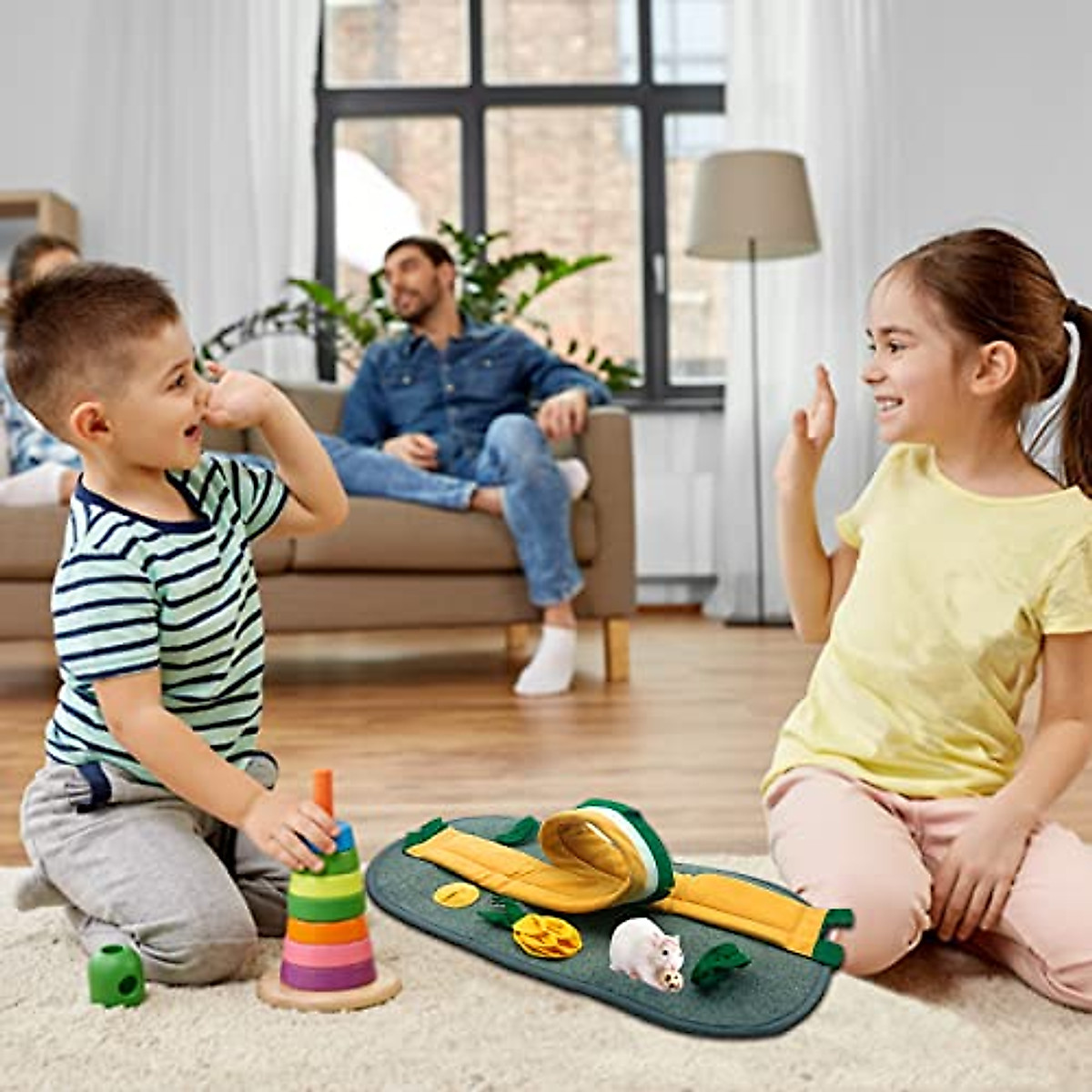 Guinea Pig Foraging Mat Rabbit Sniffing Pad Bed Treat Dispenser Small Animal Funny Interactive Nosework Feeding Blanket for Bunny Hamster Mice Ferret Chinchilla