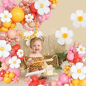 168Pcs Daisy Balloon Arch Garland Kit, Mothers Day Pastel Pink Orange Yellow Confetti Daisy Flower Balloons for Two Groovy One Birthday Floral Boho Girl Baby Shower Wedding Hippie Party Decorations