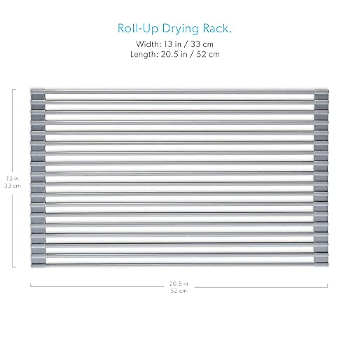 Roll Up Dish Drying Rack - Large Silicone Dish Drying Rack Over The Sink Kitchen (20.5" x 13") - Foldable Farmhouse Sink Drying Rack - Heavy- Duty Stainless Steel Core - Dishwasher Safe by DI ORO