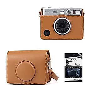 CAIYOULE Protective Case for Fujifilm Instax Mini EVO Instant Digital Hybrid Camera PU Leather Bag Accessories with Adjustable Strap & Screen Protector (Vintage Brown)