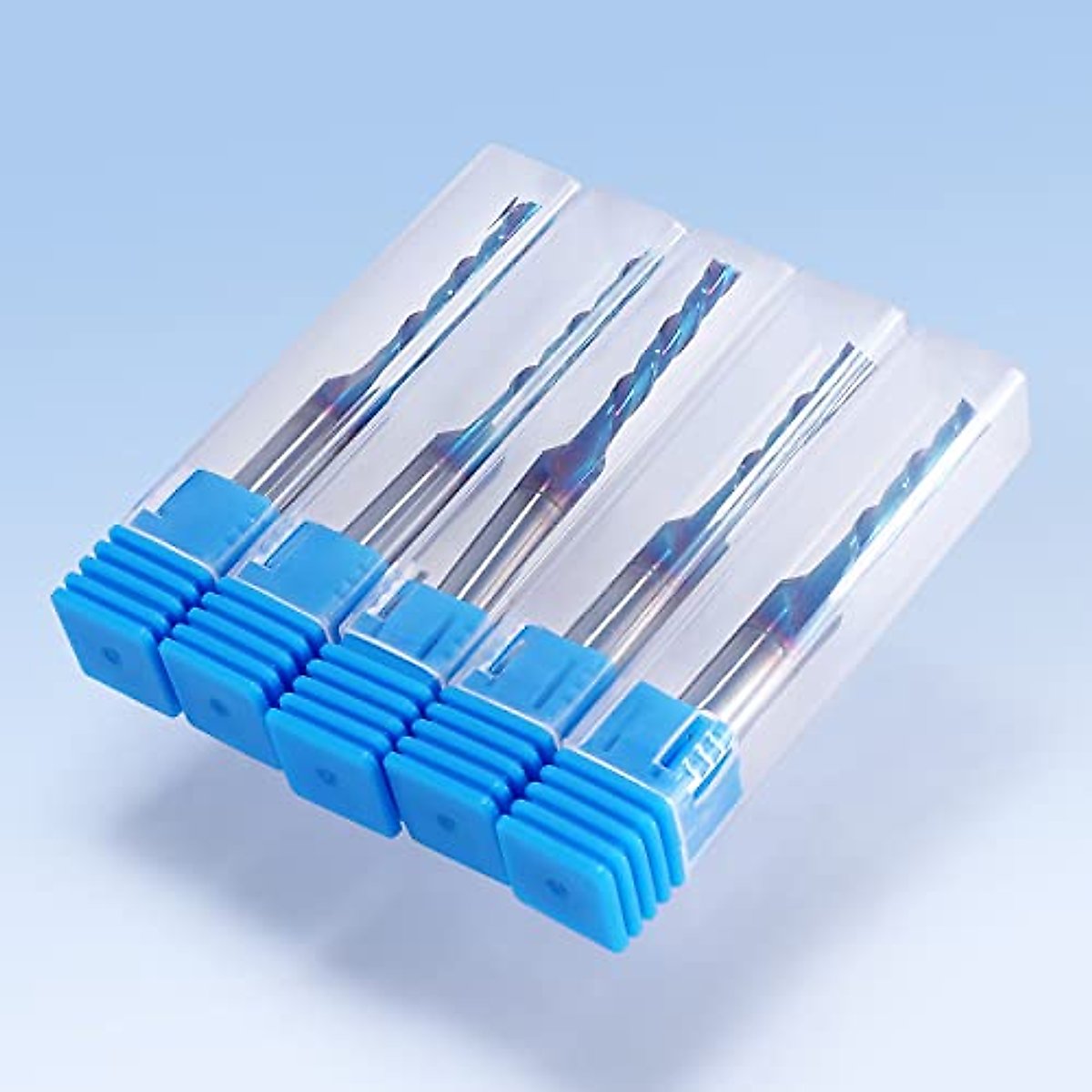 HQMaster 5 Pcs Spiral CNC Router Bits Set Down Cut 1/4” Shank Solid Carbide Spiral Downcut CNC Bits with Nano Blue Coating End Mill for Wood Cut Carving Engraver 1/8" Cutting Dia.