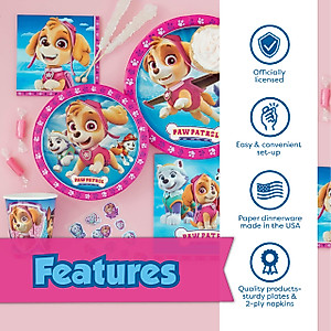 Pink Skye Paw Patrol Party Supplies and Decorations for Girls Birthday Party, Features Skye and Everest, Serves 16 Guests, Includes Tableware and Decor with Table Cover, Banner, Plates, Napkins & More