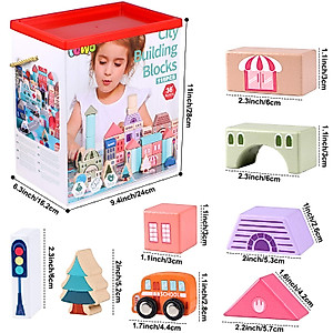 Lewo 115 PCS Wooden Building Blocks with City Map Construction Building Sets City Building Blocks Stacking Blocks Preschool Educational Learning Toys for 3 4 5 6 Years Old Kids Boys Girls Children