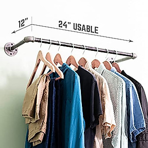 PIPE DECOR Wall-Mounted Clothing Rack Bundle, Dual Flange Rack with 4 Flange Garment Brackets, Authentic Black Steel Pipe and Malleable Iron Flanges