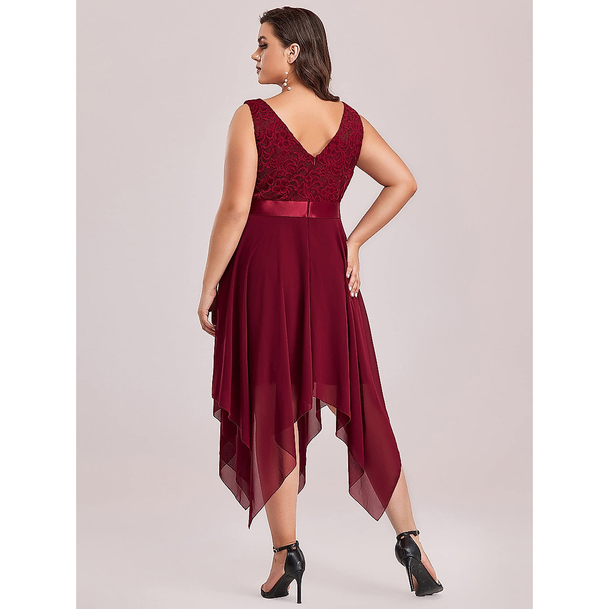Ever-Pretty Plus Women's Plus Size Deep V Neck Asymmetric Evening Party Dress Burgundy US26