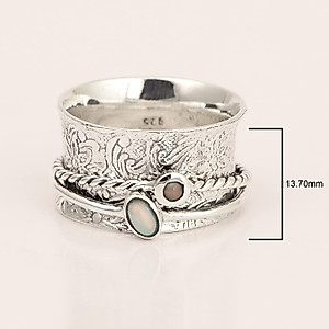 Spinner Ring !! 925 Sterling Silver Opal Gemstone Meditation Ring, Anxiety Ring, Fidget Ring, Anti Stress Ring, Worry Band (9.5)
