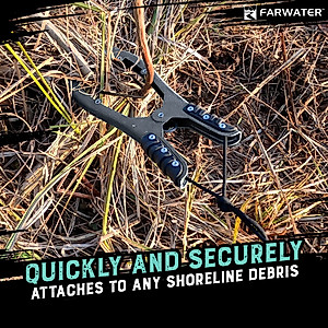 FARWATER Canoe Anchor Grip - Boat, Float Tube & Kayak Fishing Accessories, Kayaking Equipment - Brush Clamp Anchor with Teeth - Gripper with 15ft Paracord - Rubber Grips - Coated Steel - Black