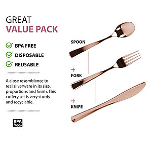 Plastic Cutlery Silverware Extra Heavyweight Disposable Flatware, Full Size Cutlery Combo, 32 Forks, 32 Knifes, 32 Spoons, Value Pack 96 Count