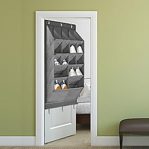 HAKACC Over The Door Shoe Organizer, Hanging Shoe Organizer Shoe Holder with Large Pockets Shoe Rack for Closet Home Grey