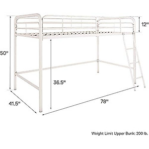 DHP Jett Junior Twin Metal Loft Bed, White