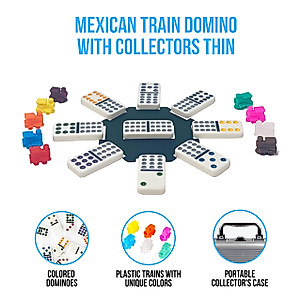 Regal Games - Double 12 Mexican Train Dominoes - Colored Dots Set - Fun Family-Friendly Dominoes Game - Includes 91 Tiles, Collector's Case & Plastic Hub w 9 Plastic Trains - Ideal for 2-8 Players
