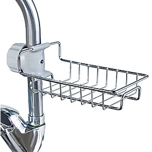 Faucet Storage Rack Sponge Holder, Stainless Sink Caddy Organizer for Kitchen & Bathroom Accessories, Hanging Storage Rack, Soap Dish Brush Drainer Rack