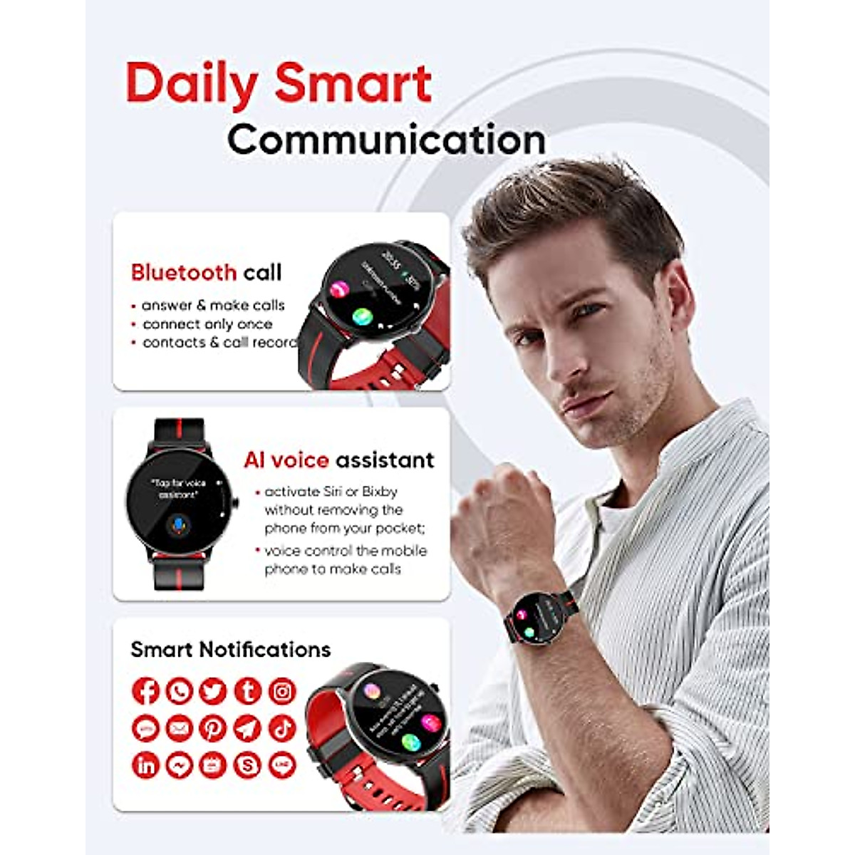 HYSTORM Health Smart Watch (HRV,BG) 1.43" AMOLED Always-on Display Fitness Tracker Watch with Bluetooth Call, 8 Health Apps Blood Glucose Heart Monitor Android iOS Waterproof Smartwatch for Men