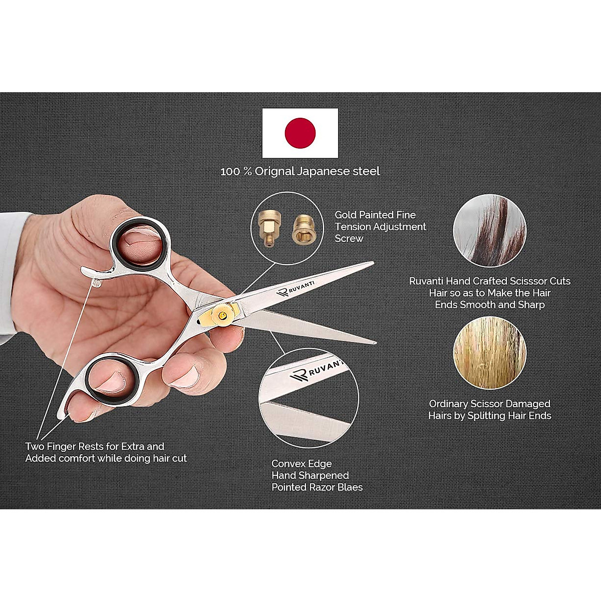 Ruvanti Left Handed Hair Cutting Scissors 6.5” - Professional Shears, Sharp Hairdressing/Haircutting Scissors for Men/Women