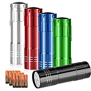 yikosam 5 Pack of Flashlights 9 LED Mini Aluminum Flashlight Bulk with Lanyard 15 AAA Batteries Included Assorted Colors Handheld Flashlights for Hurricane Supplies Camping, Night Reading, Cycling