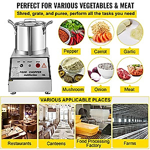 VBENLEM 110V Commercial Food Processor 15L Stainless Steel Grain Grinder 1400W Electric Food Grinder Cutter Mixer Perfect for Meat or Vegetable Stuffing, Fruit or Peanut Jam, Grain Powder
