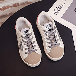 Auhoho Kids Glitter Star Lightweight Sneakers Slip On Loafers Outdoor Casual Running Sports Shoes for Girls Boys 13.5 M US Little Kid,Pink