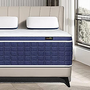 AICEHOME 10 Inch Innerspring Hybrid Mattress and Individual Pocket Springs,Queen Bed in a Box with Breathable Soft Knitted Fabric Cover for Pressure Relief