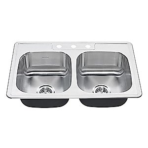 American Standard 20DB.8332283S.075 Colony Top Mount 33x22 Double Bowl Stainless Steel 3-Hole Kitchen Sink