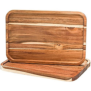 YOUEON Set of 2 Acacia Wood Serving Tray with Raised Lip, 14.2 x 9.5 Inch Rectangular Serving Tray, Appetizer Cheese Plate, Sandwich Dessert Trays, Wood Plates for Food, Coffee, Fruit, Cookie