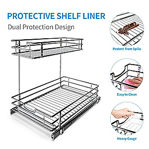 Bextsrack Under Sink Cabinet Organizer Storage with 2 Tier Pull Out Sliding Shelf with Protective Shelf Liners for Kitchen Bathroom Cabinet, 12.2Wx16.5Dx14.5H-Inch