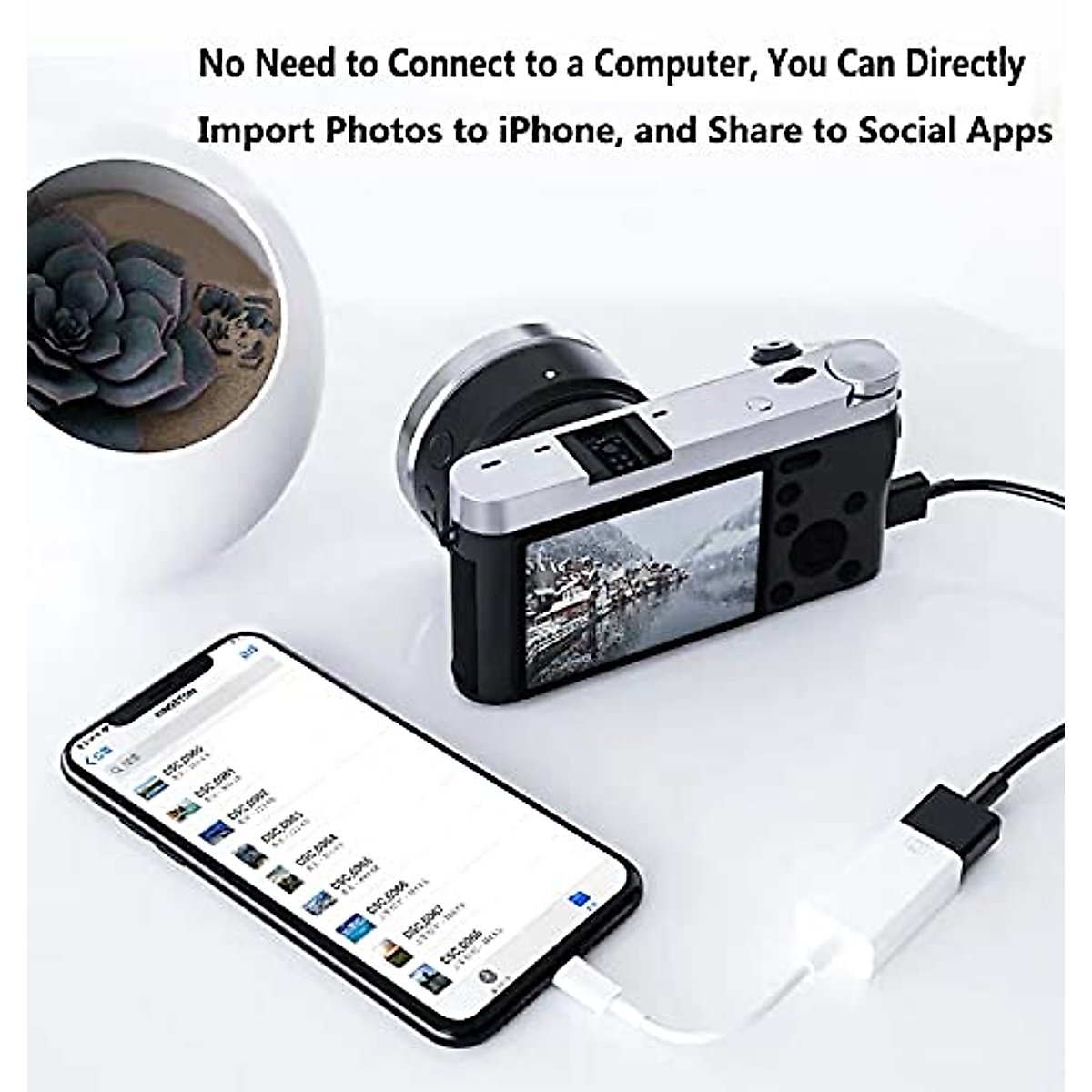 Apple Lightning to USB Camera Adapter, USB 3.0 OTG Cable for iPhone/iPad to Connect Card Reader, USB Flash Drive, U Disk, Keyboard, Mouse, Hubs, MIDI, Plug & Play (White)