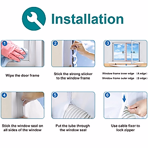 400CM(157") Portable AC Window Seal Kit for Casement/Crank/Push Out/Skylights Window: Upgrade Air Conditioner Window Vent Kit Fits All Mobile Air-Conditioning With Zip and Adhesive Fastener Detachable