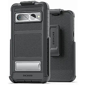 Encased Belt Case Designed for Google Pixel 7 PRO with Holster Clip and Kickstand [Ultra Protective] Full-Body Case with Metal Stand (Black)