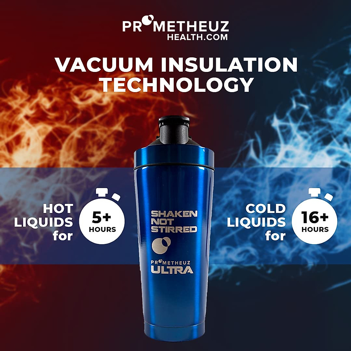 Prometheuz 24oz Stainless Steel Insulated Shaker Bottle with Wire Whisk, Double Walled Vacuum Perfect for Protein Shakes and Pre-Workout to Keeps Hot and Cold, Blue