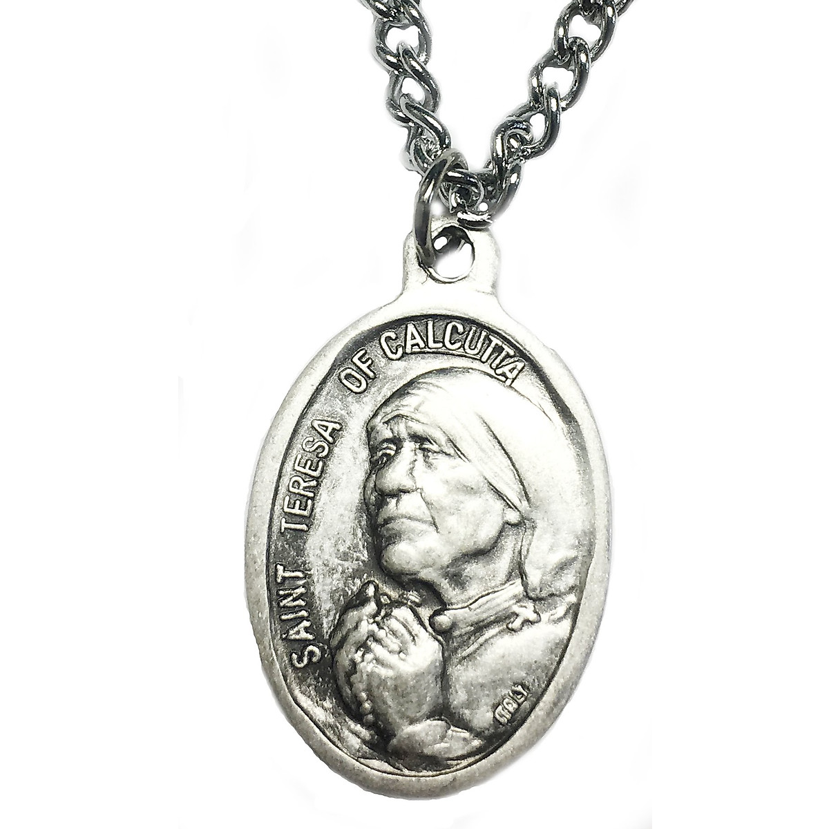 WJH Co. Saint Teresa Medal 3/4 Inch Metal Saint Gift with Stainless Steel Chain