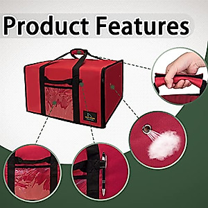 OujiuShark Insulated Pizza Delivery Bag, 20 by 20 by 12 inch, Thickening Food Wramer Bag for Commercial Personal (Red)