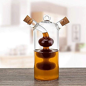 WINAKUI Olive Oil and Vinegar Dispenser Cruet Bottles, 2 in 1 Transparent Glass Oil Bottle, Dual Glass Oil Dispenser Bottles for Kitchen Cooking Container