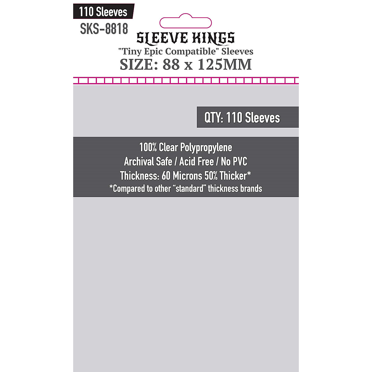 Sleeve Kings Tiny Epic Compatible Sleeves (88x125mm) - 110 Pack, 60 Microns