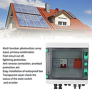 2 String PV Combiner Box with Arreste, IP65 Waterproof Solar Combiner Box with 32A Circuit Breaker, 15A Rated Current Solar Connector for Solar Panel System