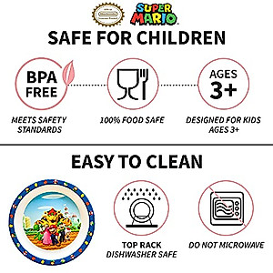 Franco Kids Dinnerware Cartoon Designed Set of 3 Kitchen Plates, 8 Inches, Super Mario