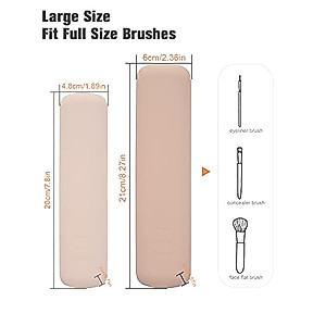 FERYES Large Travel Makeup Brush Holder, Magnetic Anti-fall Out Silicon Portable Cosmetic Face Brushes Holder, Soft and Sleek Makeup Tools Organizer for Travel- (8.27 * 2.36 * 1.57)