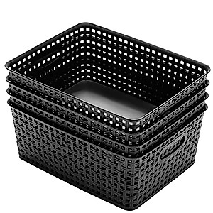 Eslite Plastic Storage Baskets for Organizing,11.42"X9"X4.7",Pack of 4 (Black)