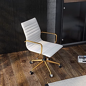 Hioryllks White Gold Office Chair White Gold Office Desk Chair Modern Office Chair Ergonomic Cute Desk Chair (3011 Gold White)