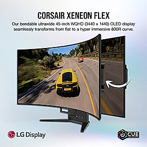 Corsair XENEON Flex 45WQHD240 Gaming Monitor - 45-Inch OLED WQHD (3440 x 1440) Bendable Display, 240Hz Refresh Rate, 0.03ms GtG Response Time, NVIDIA® G-SYNC Compatible, AMD FreeSync™ Premium - Black