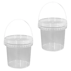 Operitacx 2 Pcs Clear Plastic Container with Lid Ice Cream Bucket Food Storage Containers Freezer Storage Buckets Round Plastic Pails with Handle for Homemade Ice-cream 1L