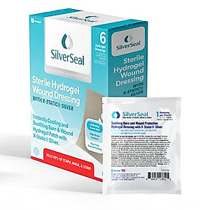 SilverSeal Burn and Wound Dressing, Hydrogel Pads with X-Static Silver, Soothing, Moist & Protective for Burns, Cuts & Wounds, 2" x 3" Sterile Dressings, 6 Count