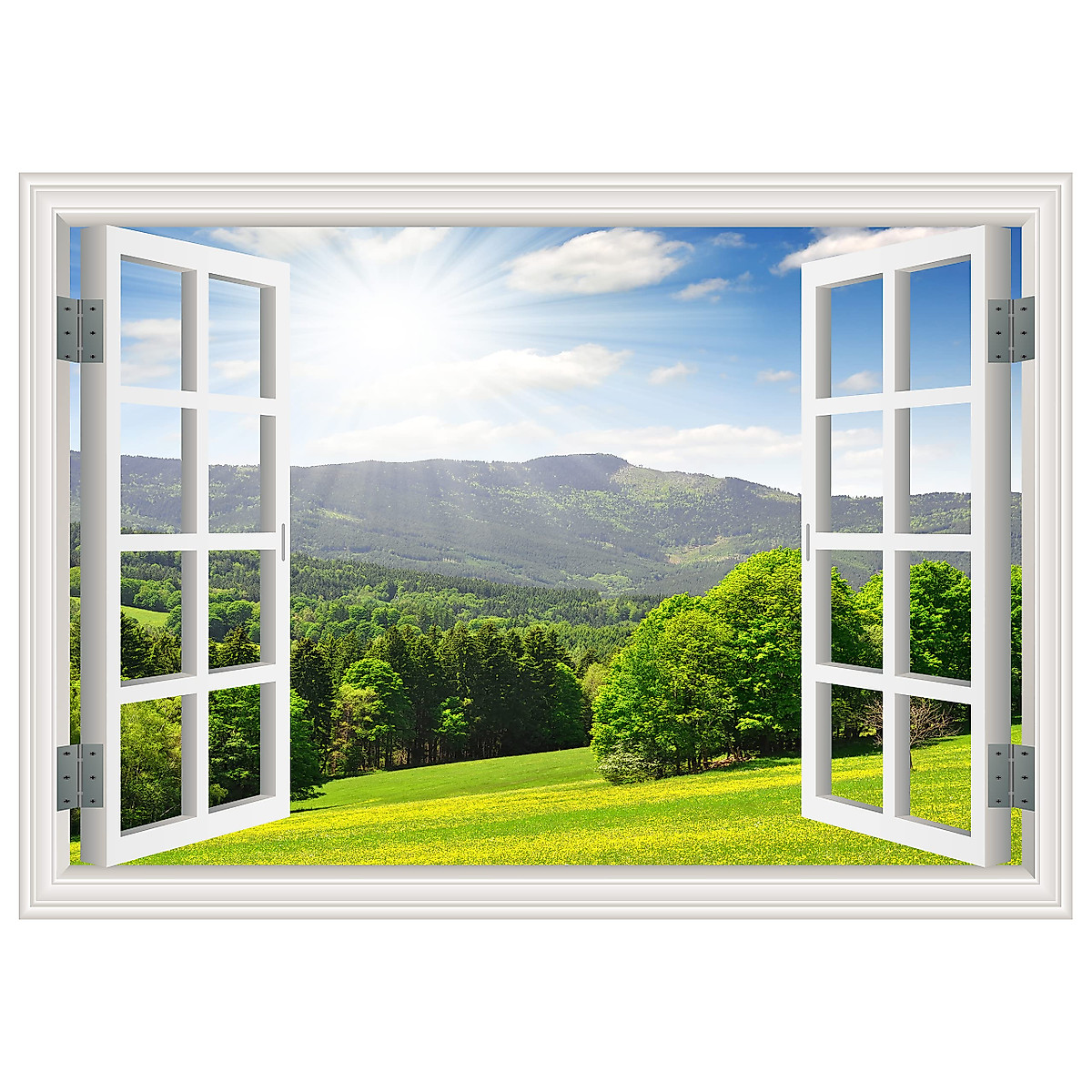 FLFK Fake Window Wall Sticker - Landscape Faux Window Wall Mural for Wall Decor, Stick and Peel Wall Decals,16"x24"