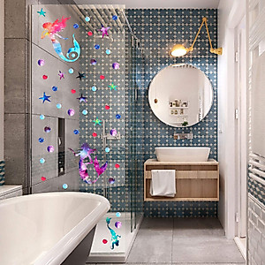 130+ Mermaid Wall Decal - Mermaids Starfish Bubble Stickers for Girls Room Bedroom Bathroom Decoration - Ocean/Underwater/Under the Sea Baby Shower/Birthday Party Supplies