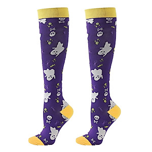 Halloween Compression Stockings for Women Men, 4 Pair Long Halloween Socks 20-30 mmHg for Running, Cycling, Pregnant