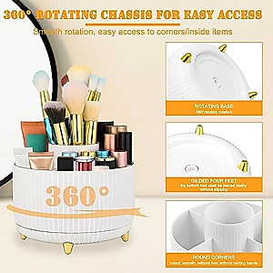 Cerpourt Makeup Brush Organizer,5 Slots 360° Rotating Desk Pen Holder,Makeup Brushing Holder,Cosmetic Brushes Storage Holder,Cute Pencil Cup Pot,Desk Organizer and Accessories for Vanity (White)