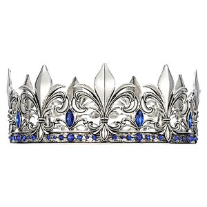 SWEETV Antique Silver King Crown for Men/Women (Unisex), Men's Tiara Prince Diadem, Crystal Medieval Headwear, Royal Costume Hair Accessories for Cosplay Birthday Wedding Halloween, Blue