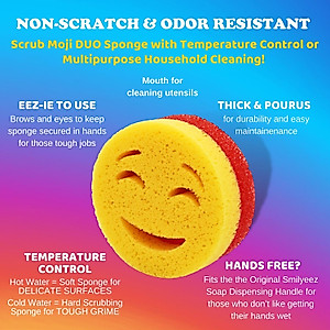 Scrub Moji Scrubbing Sponge (Set of 3) - (Blue) - Scrub Sponge Made with Temperature-Responsive Polymer Foam - Stain and Odor-Resistant Kitchen Sponges and Scrubbers - Bathroom Scrubber... (Duo)