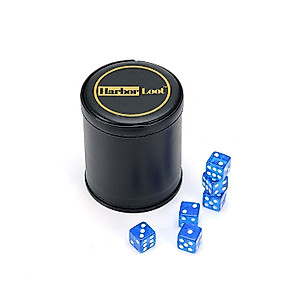 Harbor Loot Blue Dice Shaker Cup Complete with Matching Dice Set of Six Blue Translucent Dice