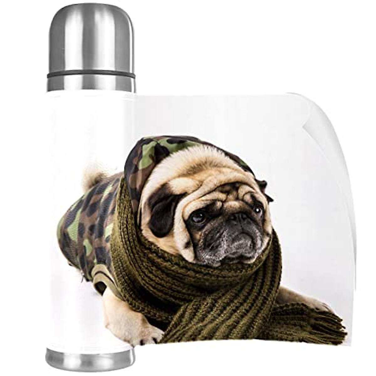 Cute Pug Stainless Steel Coffee Thermos, Double Walled Insulated Water Bottle for Outdoor Sports, Office, Car (17 OZ/500ML)